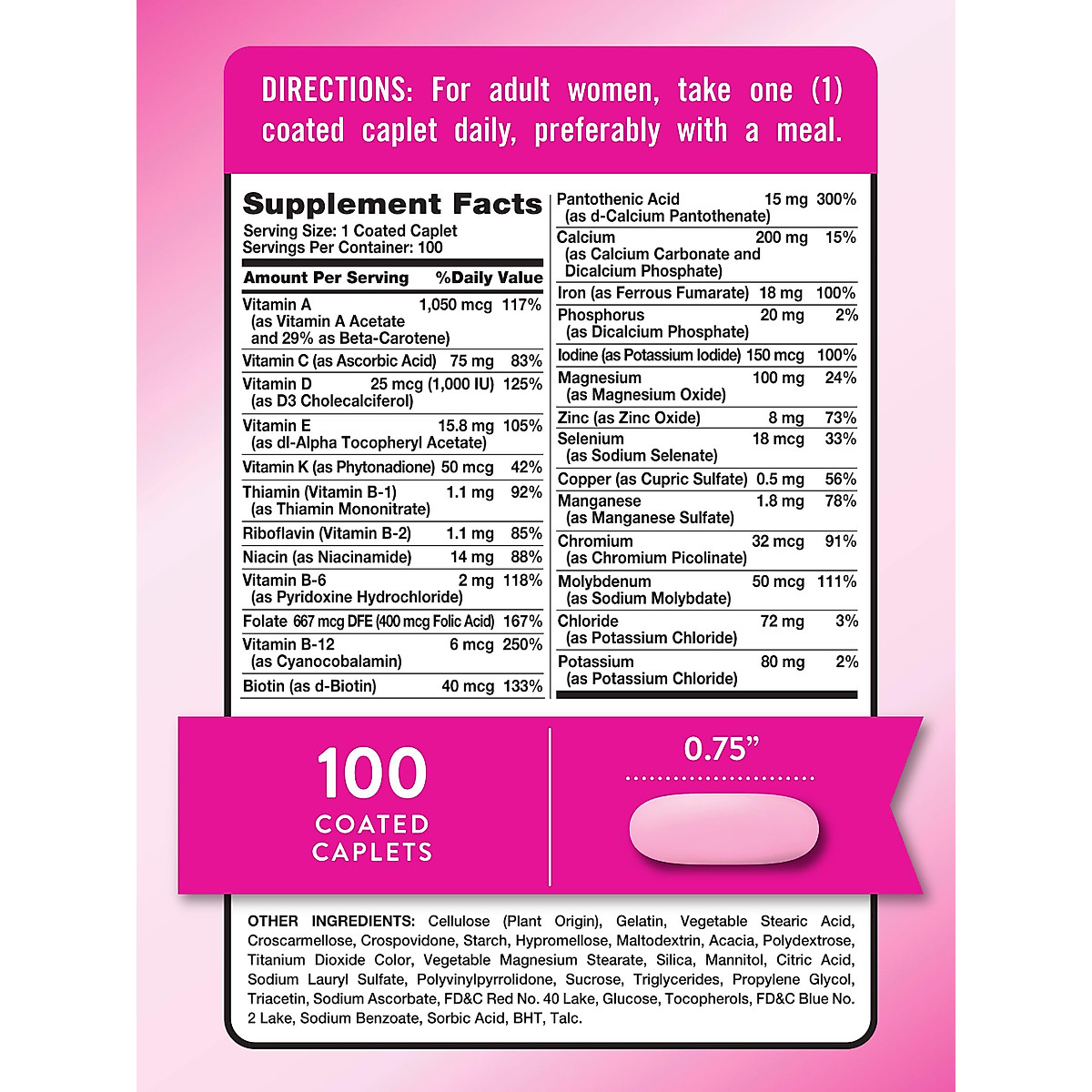 Multivitamin For Women | 100 Caplets | Non-GMO & Gluten Free | Adult ABC Complete Multivitamin | By Nature's Truth