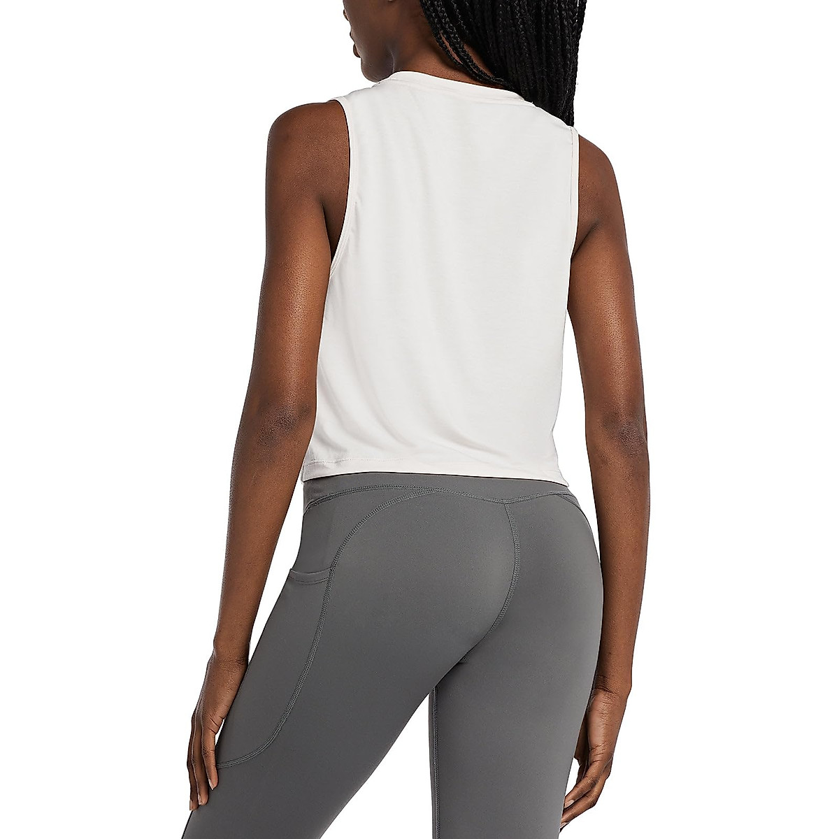 BALEAF Workout Tops for Women Crop Tank Top Quick Dry Athletic Gym Exercise Sleeveless Shirts Muscle Yoga Loose Fit White S