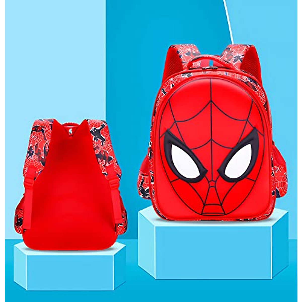 SUFRAH 13inch Cartoon Backpack Red&Blue Comic Waterproof Durable Lightweight Bookbag Fashion Causal Travel Bag