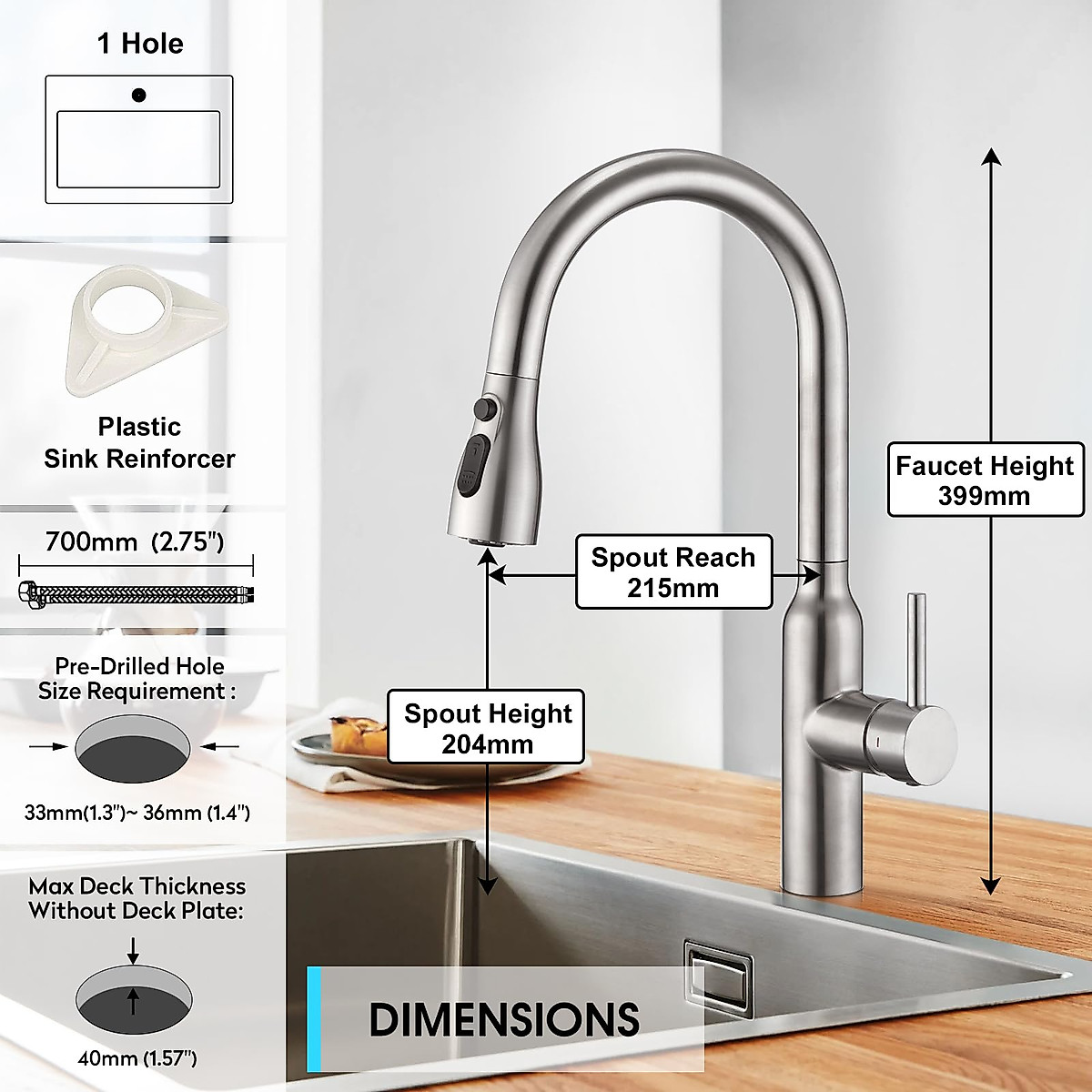 CREA Kitchen Faucet,Kitchen Faucet with Pull Down Sprayer,RV Kitchen Sink Faucet,Stainless Steel Kitchen Faucet Single Handle 3 or 1 Hole High Arc Mixer Water Faucet for Kitchen Sink Farmhouse Camper