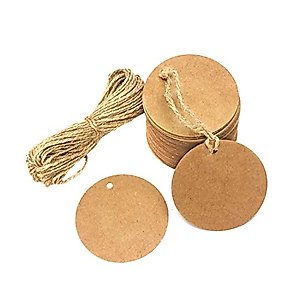 Segarty Circle Tags, 200 PCS Craft Gift Tags, Brown Tag with 100 Feet Jute Twine, Round Thick Kraft Paper Blank Hang Tags Wish Tag for Gifts Wrapping, Craft Project, Xmas Gift, DIY Wedding Favor Bag