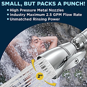 HammerHead Showers® ALL METAL 2 Inch High Pressure Shower Heads - CHROME – 2.5 GPM Shower Heads High Pressure - High Flow Shower Head with ADJUSTABLE SPRAY PATTERN - Fixed Shower Head