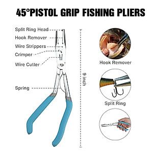 Mossy Oak 4pc Fishing Tool Kit - Pistol Grip Fishing Pliers, Fish Fillet Knife, Fishing Gripper, Line Snip, Fly Fishing Retractor with Retractable Lanyard