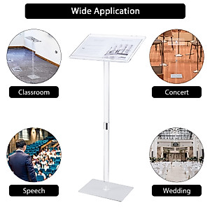 HMYHUM Small Acrylic Podium Stand, 17.7" L x 13" W x 41.7" H, Clear Lecterns & Pulpits for Classroom, Concert, Churches, Speech, Easy Assembly, Metal Base, Modern