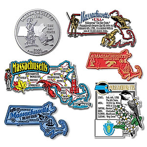 Massachusetts Six-Piece State Magnet Set by Classic Magnets, Includes 6 Unique Designs, Collectible Souvenirs Made in The USA