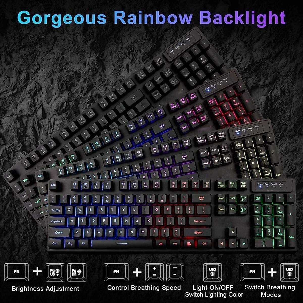 XYLXJ Computer Keyboard and Mouse Combos, Wired Gaming Keyboard Mechanical Feeling Backlit Keyboards USB Keyboard Waterproof Computer Game Keyboards