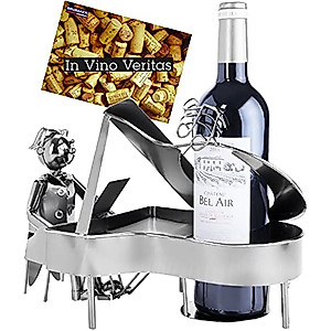 BRUBAKER Wine Bottle Holder 'Grand Piano' - Table Top Metal Sculpture - with Greeting Card