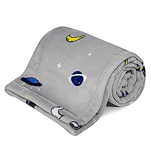 DaysU Plush Flannel Baby Blanket Super-Soft Lightweight, Printed Fleece Baby Blanket for Boys, Portable Bed Throws for Baby Crib and Toddler Bed, Grey Space, 30”x40”