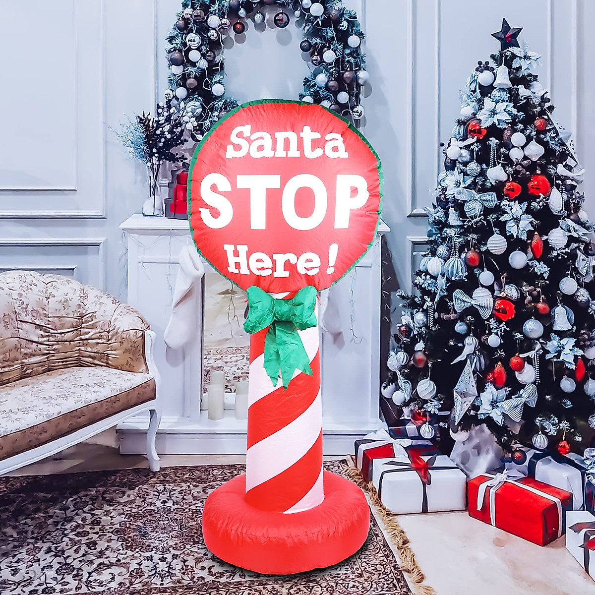 Christmas Inflatable Decorations Christmas Inflatable Santa Stop Here Sign, 4.1 ft Blower LED Light Holiday Merry Christmas Yard Décor for Outdoor Indoor Home Garden Yard Lawn Decorations