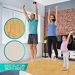 Yes4All Interlocking Floor Mats with Border – Foam, Gym Floor Mats with EVA Interlocking Tiles (12 Square Feet – Oak Wood Light – 12 Tiles)