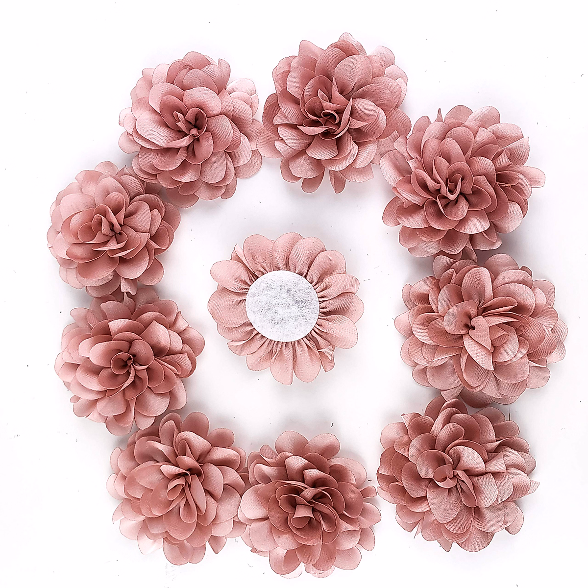 Worlds Dusty Pink Chiffon Ruffled Fabric Flower for DIY Handmade Decorative, Hair Clip,Scrapbooking and More Decoration 10PC (2-3/8" Inch)