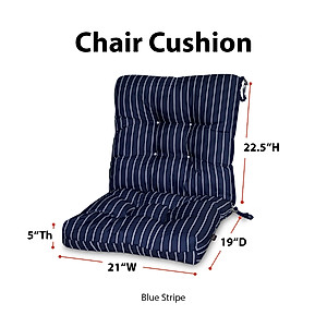 Classic Accessories Water-Resistant 21 x 19 x 22.5 x 5 Patio Chair Cushion, Classic Navy, Stripe, Patio Furniture Chair Cushion
