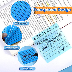 BABORUI 350 Sheets Transparent Sticky Notes with Lines, 7 Pads Lined Translucent Sticky Notes, 3x3 Inch Clear Sticky Notes Lined for Aesthetic School Office Supplies