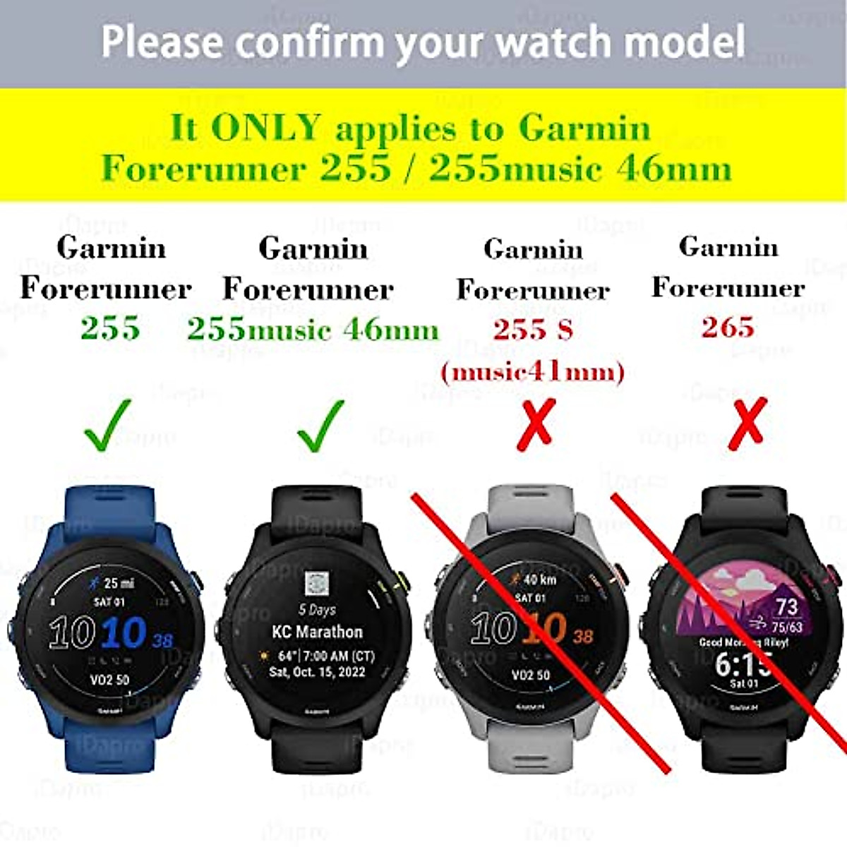 iDaPro [4 Pack] Screen Protector for Garmin Forerunner 255/255 Music 46mm Smartwatch + Silicone Anti-dust Plugs Tempered Glass Anti-Scratch Bubble-Free