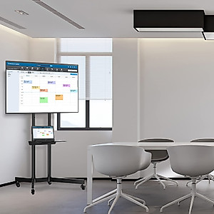 Rfiver Mobile TV Cart with Wheels, 32-80 Inch TV Stand for LCD LED OLED Flat Curved Screens, Height Adjustable Rolling Floor TV Stand, Portable Outdoor TV Trolley with Laptop Shelf, Tall TV Stand