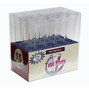 Party Essentials N151521 Hard Plastic Tube Shot, 1.5 oz. Capacity, Clear (12 Packs of 15)