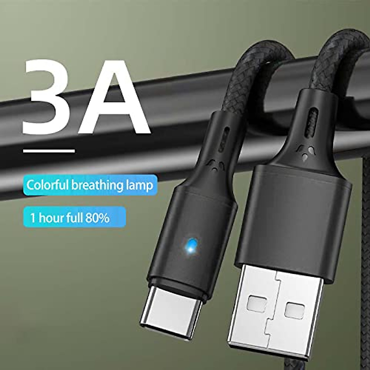 BGNTBUK Type C to Type C Cable 3A Super Fast Charge Braided Alloy LED Front Light Data Cable Suitable for Type C Charging Cable Usb3 Extension Cable 25 Ft