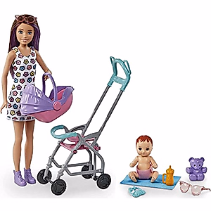 Barbie Skipper Babysitters Inc Playset with Doll, Stroller, Baby Doll & 5 Accessories, Remove Stroller Seat for Carrier