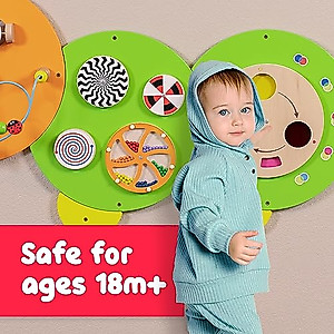 SPARK & WOW Caterpillar Activity Wall Panels - Ages 18m+ - Montessori Sensory Wall Toy - 8 Activities - Busy Board - Toddler Room Decor