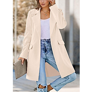 PRETTYGARDEN Women's 2024 Fall Long Blazer Jackets Long Sleeve Lapel Pockets Loose Fit Work Casual Blazers Outerwear (Beige,Small)