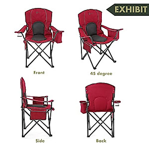 ARROWHEAD OUTDOOR Portable Folding Camping Quad Chair w/ 4-Can Cooler, Cup-Holder, Heavy-Duty Carrying Bag, Padded Armrests, Supports up to 330lbs, USA-Based Support