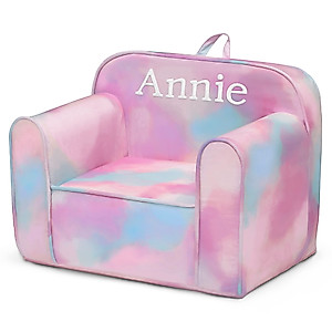Delta Children Personalized Cozee Chair – Customize with Name – Foam Kids Chair for Ages 18 Months and Up, Tie Dye