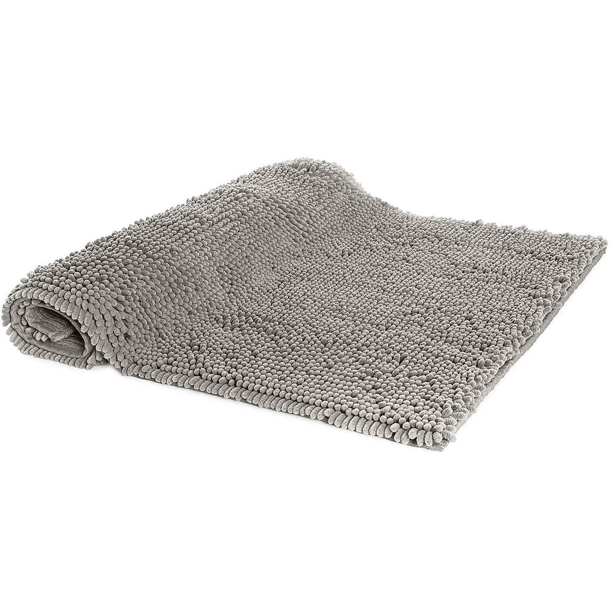 Amazon Basics Non-Slip Microfiber Shag Bathroom Rug Mat, 21" x 34", Platinum