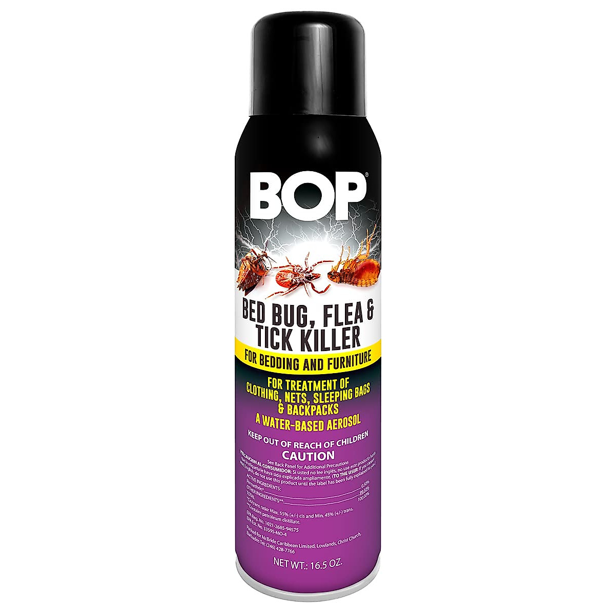 BOP Bed Bug, Flea and Tick Killer, 16.5 oz, Easy to Use Pest Control Spray, Kills Bugs On Contact and Keeps Your Home Insect Free, Indoor/Outdoor Use for Quick Results