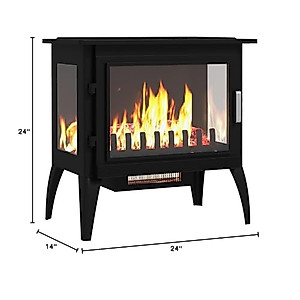 24" Electric Fireplace Heater, Freestanding Fireplace Stove, Realistic LED Flames, Adjustable Brightness, Overheating Safe Protection, Black