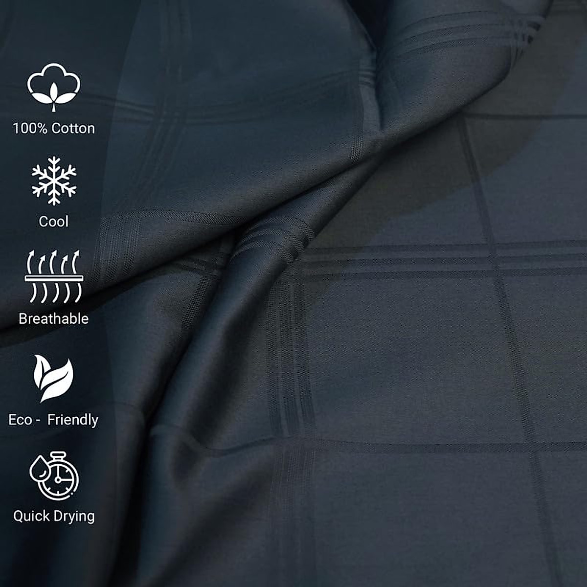 Pizuna Cotton Sheets Queen Size, 300 Thread Count Long Staple Cotton Soft Sateen Sheets Queen with 15inch Deep Pocket (Combed Checks Luxury Anthracite Grey Cotton Sheets Queen)