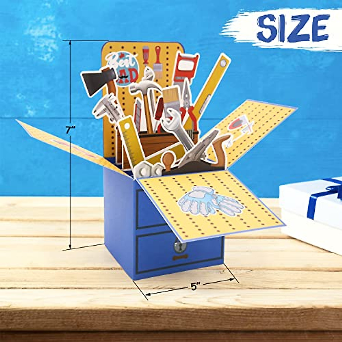 Mosailles Birthday Card For Men Christmas Greeting Card Thank you Gift Card For Dad Husband Grandfather Brother Best Dad Ever 3D Tool Box Pop Up Card Father's Day With Envelopes