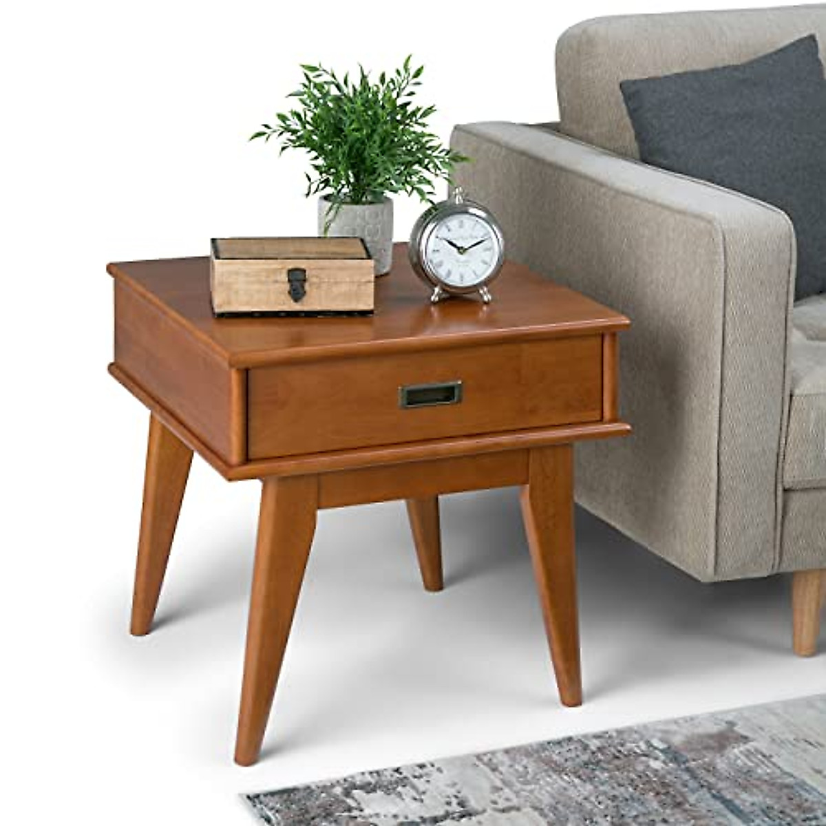SIMPLIHOME Draper Solid Hardwood 22 inch wide Rectangle End Side Table in Teak Brown with Storage, 1 Drawer, for the Living Room and Bedroom