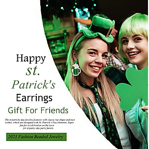 St Patrick's Day Beaded Earrings Green Beer Cup Dangle Earrings St Patrick's Day Accessories Costumes Jewelry for Women Gifts