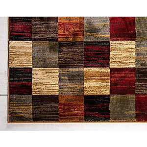 Unique Loom Barista Collection Modern, Rustic, Geometric, Squares, Urban, Warm Colors Area Rug, 2' 2" x 6' 0", Multi/Beige