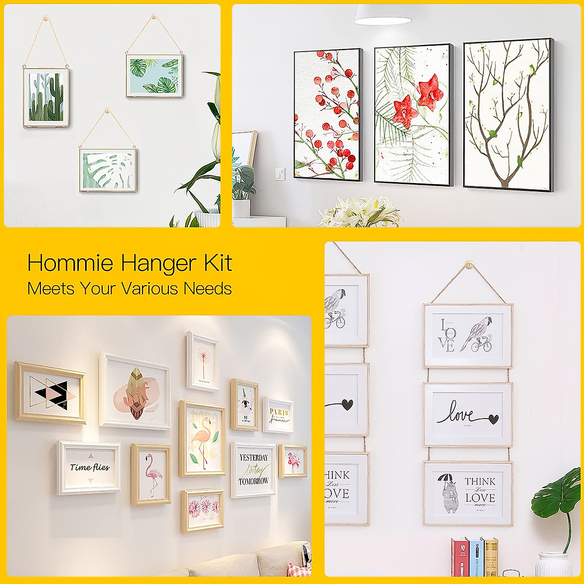 Picture Hanging Nails, Hommie Picture Hangers with10-60 lbs 50PCS Picture Hangers Hardware kit One Step Picture Hangers Nails for Drywall, Picture Frame, Canvas, Mirror Hanging Decoration