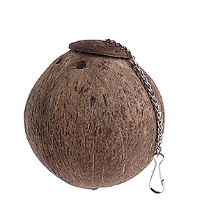 Bird Feeder Natural Coconut Shell Bird Nest with Hanging Lanyard, Birdhouse Hut Cage Feeder Toy for Pet Parrot