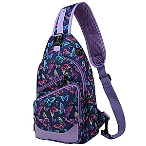 VASCHY Sling Bag for Women, One Strap Anti-theft Shoulder Crossbody Small Backpack Chest Bag for Hiking/Travel Butterfly