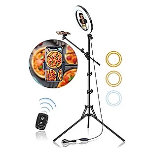 Selfie Ring Light with Stand and Phone Holder with Tripod Stand & Cell Phone Holder,Overhead Camera Phone Mount LED Halo Circle Lights Phone Stand for Video Recording/Live Stream/Vlog/YouTube/TikTok