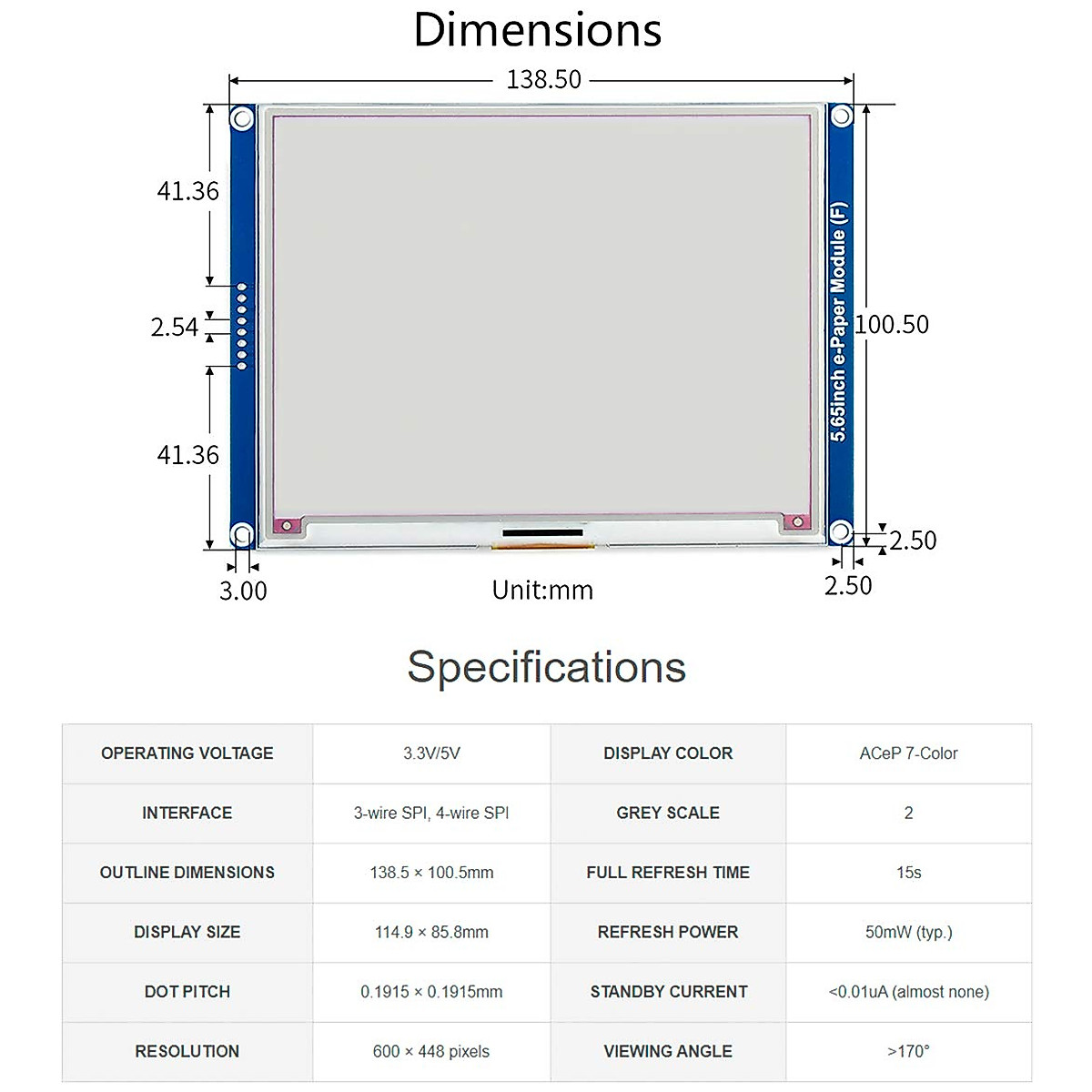waveshare 5.65inch E-Ink Display HAT 7-Color ACeP E-Paper Display 600x448 Pixels for Raspberry Pi 4B/3B+/3B/2B/Zero/Zero W/Zero WH and Jetson Nano