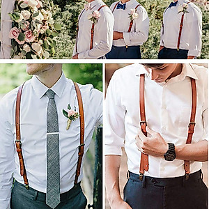 EURYNOME Leather Suspenders For Men, Brown Genuine Leather Suspenders Groomsmen Gifts (01#, L)
