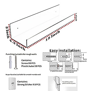 KLGO 4 Pack Clear Acrylic Floating Wall Ledge Shelf for,15" Invisible Wall Mounted Nursery Kids Floating Bookshelf for Kids Room,Modern Funko Pop Display Shelves Toy Storage Wall Shelf