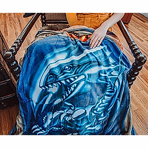 Surreal Entertainment Yu-Gi-Oh! Blue-Eyes White Dragon Card Fleece Throw Blanket | Anime Plush Soft Cover For Sofa, Bed | 45 x 60 Inches, Gold