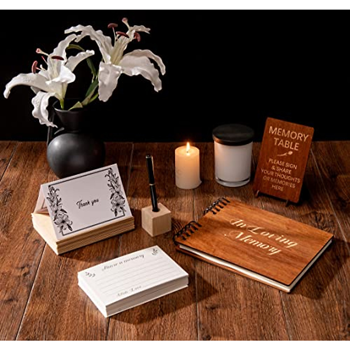 Funeral Guest Book Alternatives for Memorial Service Sign-in Memorial Books for Celebration of Life Include 4x6 Inch Thank You Cards with Envelopes Share A Memory Cards Wooden Table Sign (Brown)