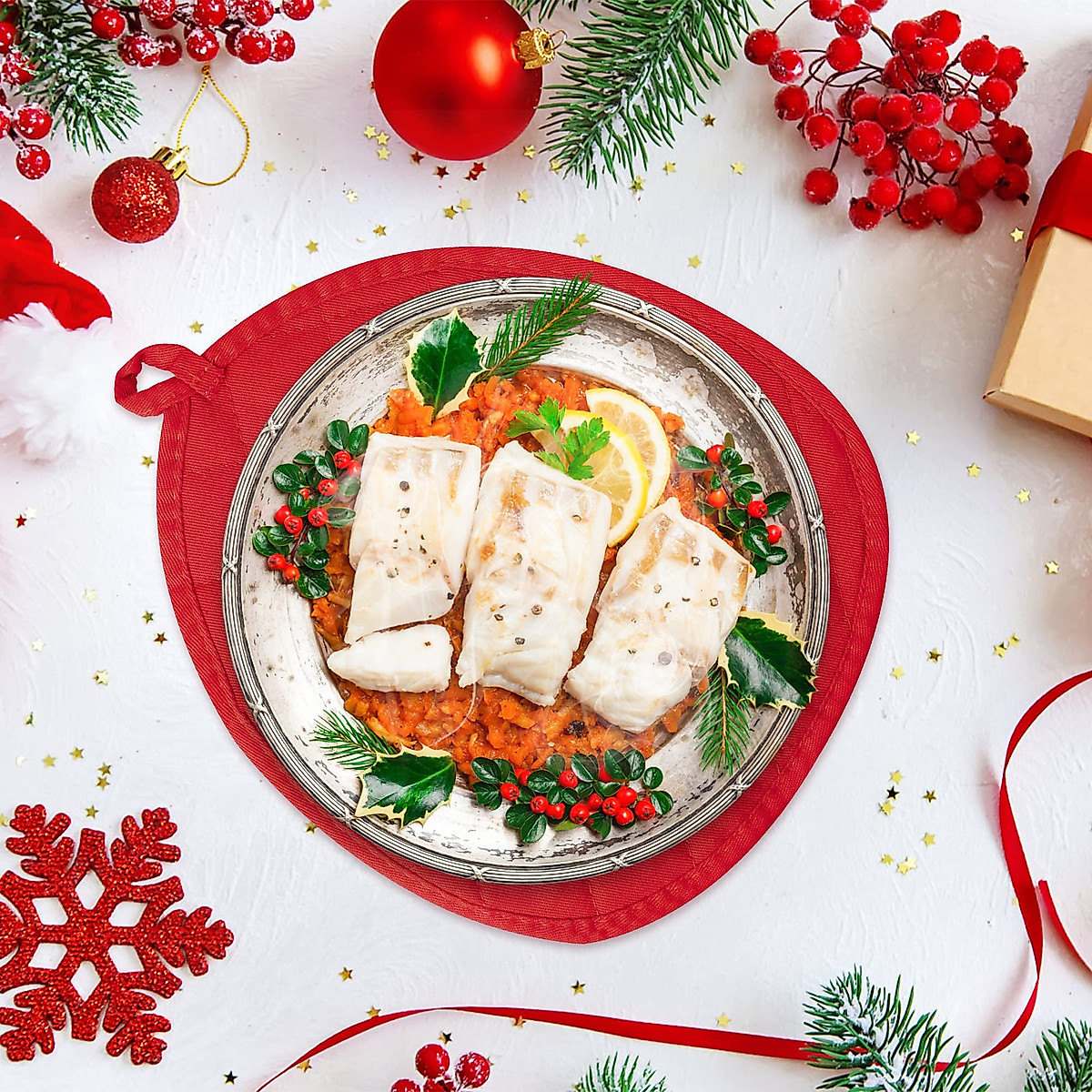 GROBRO7 5Pcs Pot Holder with Pockets Round Cotton Potholder Heat Resistant Hot Pad Machine Washable Oven Mitt Multipurpose Potholders Terry Cloth for Kitchen Baking Cooking Grilling 10 x 8 in Red