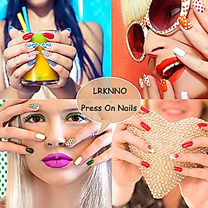 24 Pcs Square Press on Nails Short Fake Nails Blue Glittering Sequins with Rhinestones Exquisite Design Glossy Glue on Nails Full Cover French Tip False Nails Acrylic Nails for Women Girls Daily Wear