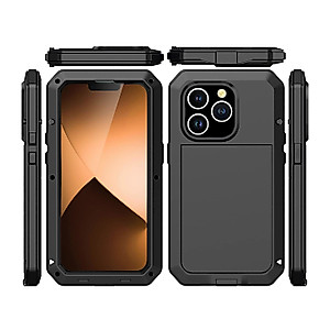 Marrkey for iPhone 13 Pro Max Case,360 Full Body Protective Cover Heavy Duty Shockproof Tough Armour Aluminum Metal Case with Silicone Built-in Screen Protector for iPhone 13 Pro Max 6.7" - Black