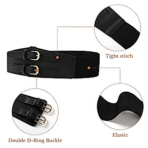 AWAYTR Double Buckle Women's Elastic Belt - Ladies Stretchy Wide Belts for Dresses, Leather Waist Belts for Women Jeans（Black 37-49"）