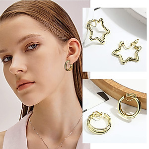 Florideco 9 Pairs 14K Gold Clip On Earrings for Women Fashion Clip On Earrings Gold Silver Chunky Hoop Earrings No Piercing Fake Earrings