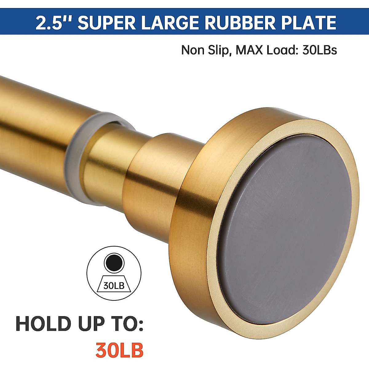 EBOATOP Shower Curtain Rod Tension- Never Rust No Drill Non-Slip Spring Tension Shower Rod, 43-73 inches Metal Steel, Gold