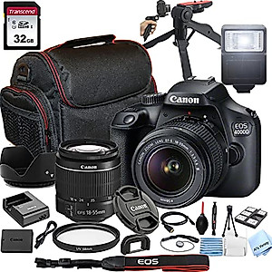 Canon EOS 4000D DSLR Camera with 18-55mm f/3.5-5.6 Zoom Lens,32GB Memory, Case,Tripod w/Hand Grip and More(28pc Bundle) (Renewed)